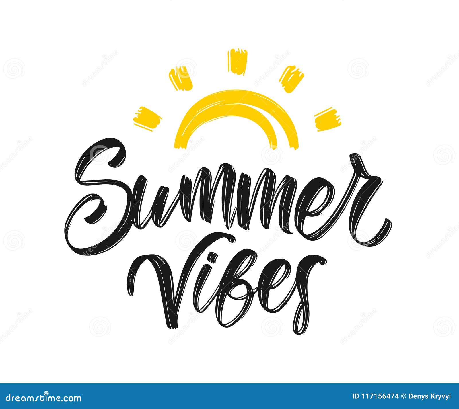 Handwritten Type Lettering Composition of Summer Vibes with Hand Drawn ...