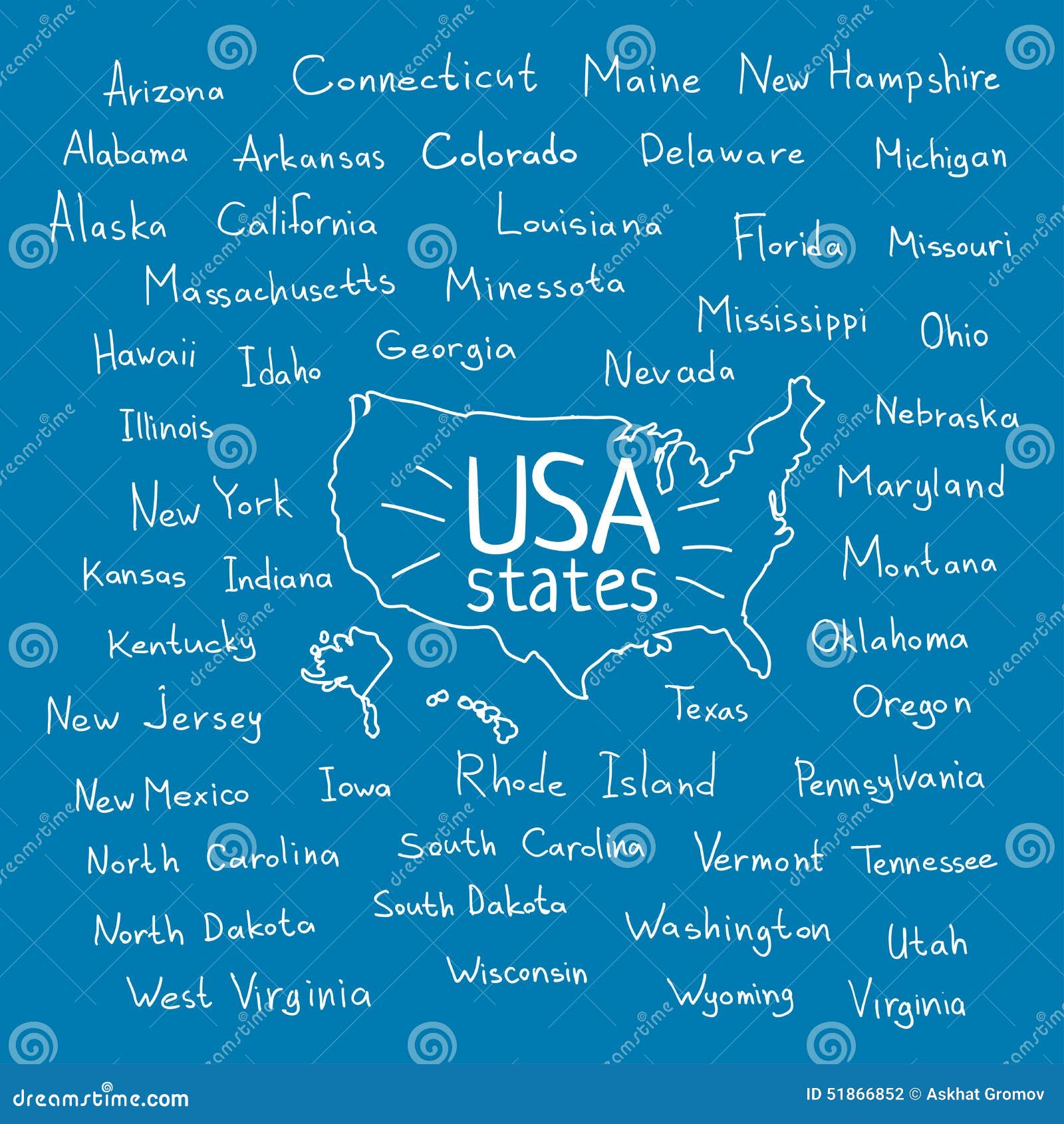 Handwritten USA States Vector Illustration Stock Vector - Illustration ...