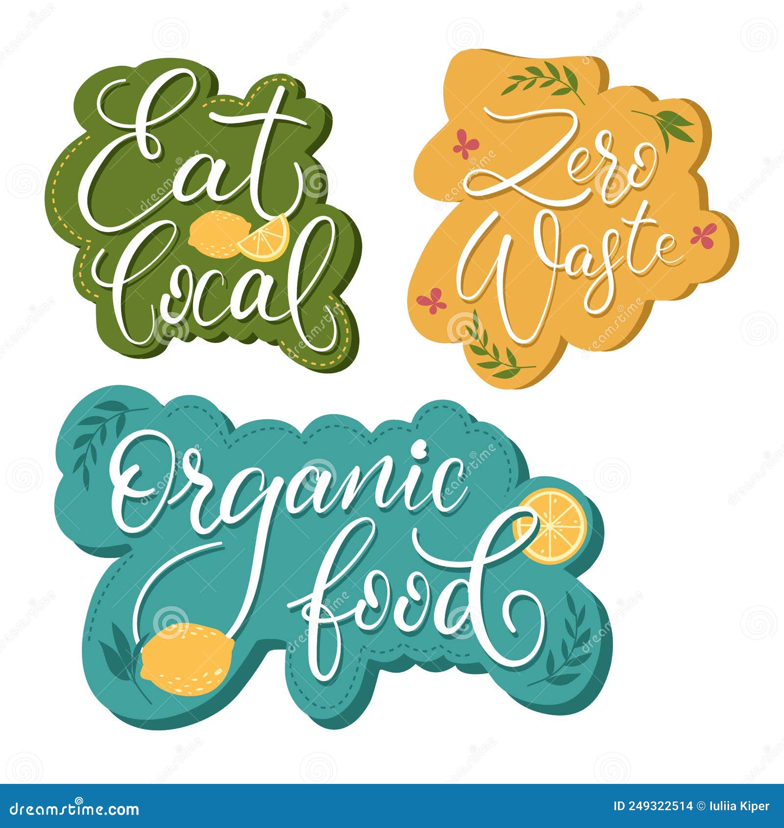Handwritten Vector Lettering Stickers about Local Food and Zero Waste ...