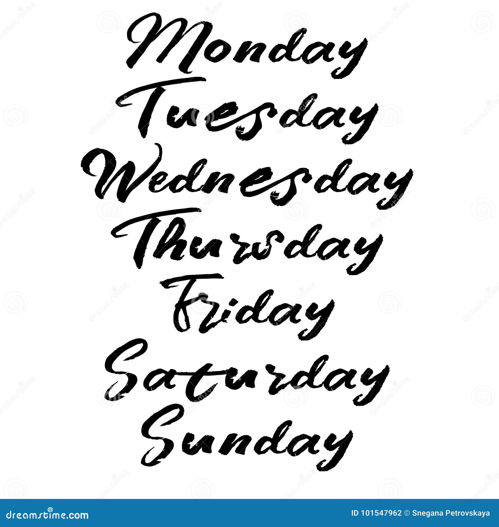 Handwritten Week Days. Modern Brush Calligraphy. Stock Photography ...