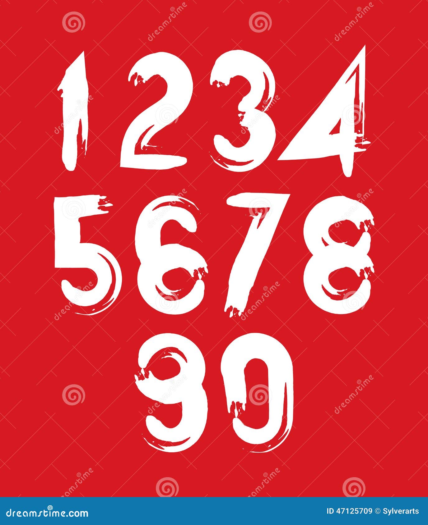 Handwritten White Vector Numbers on Red Backdrop, Stylish Number Stock ...