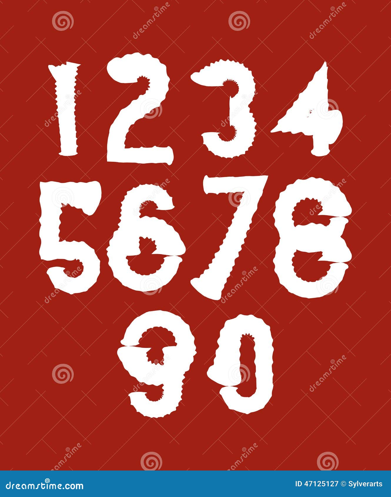 Handwritten White Wavy Vector Numbers on Red Background Stock Vector ...