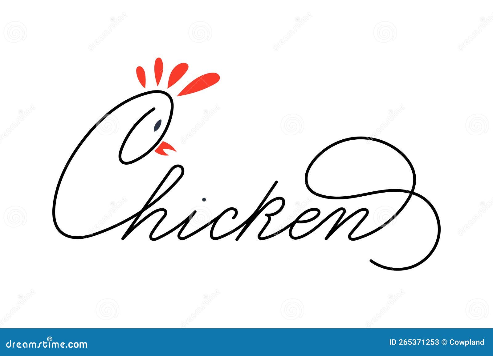 Handwritten Word Chicken with Drawn Scallop, Beak and Eye Stock Vector ...
