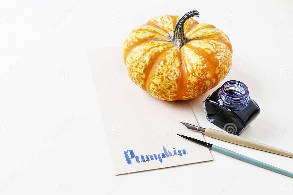 Handwritten word: pumpkin stock image. Image of brush - 172279573