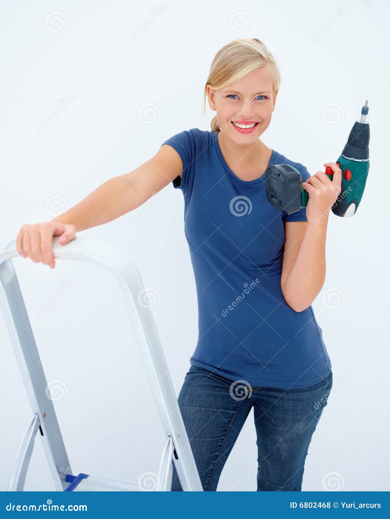 Handy Woman Ready To Fix Stuff with Drill Stock Photo - Image of girls ...