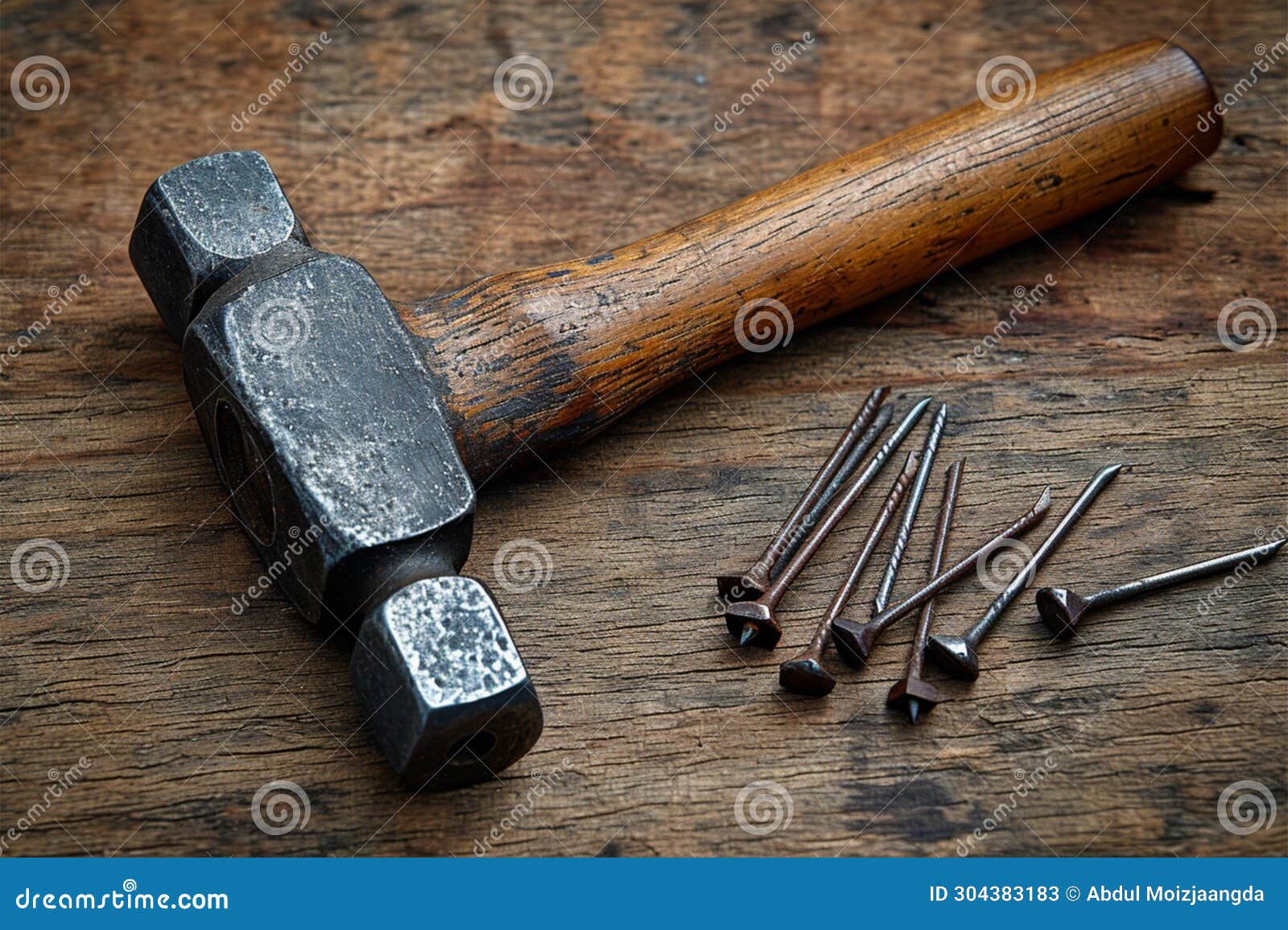Handy Work Hammer and Nails, Top View with Copy Space Stock Illustration - Illustration of ...