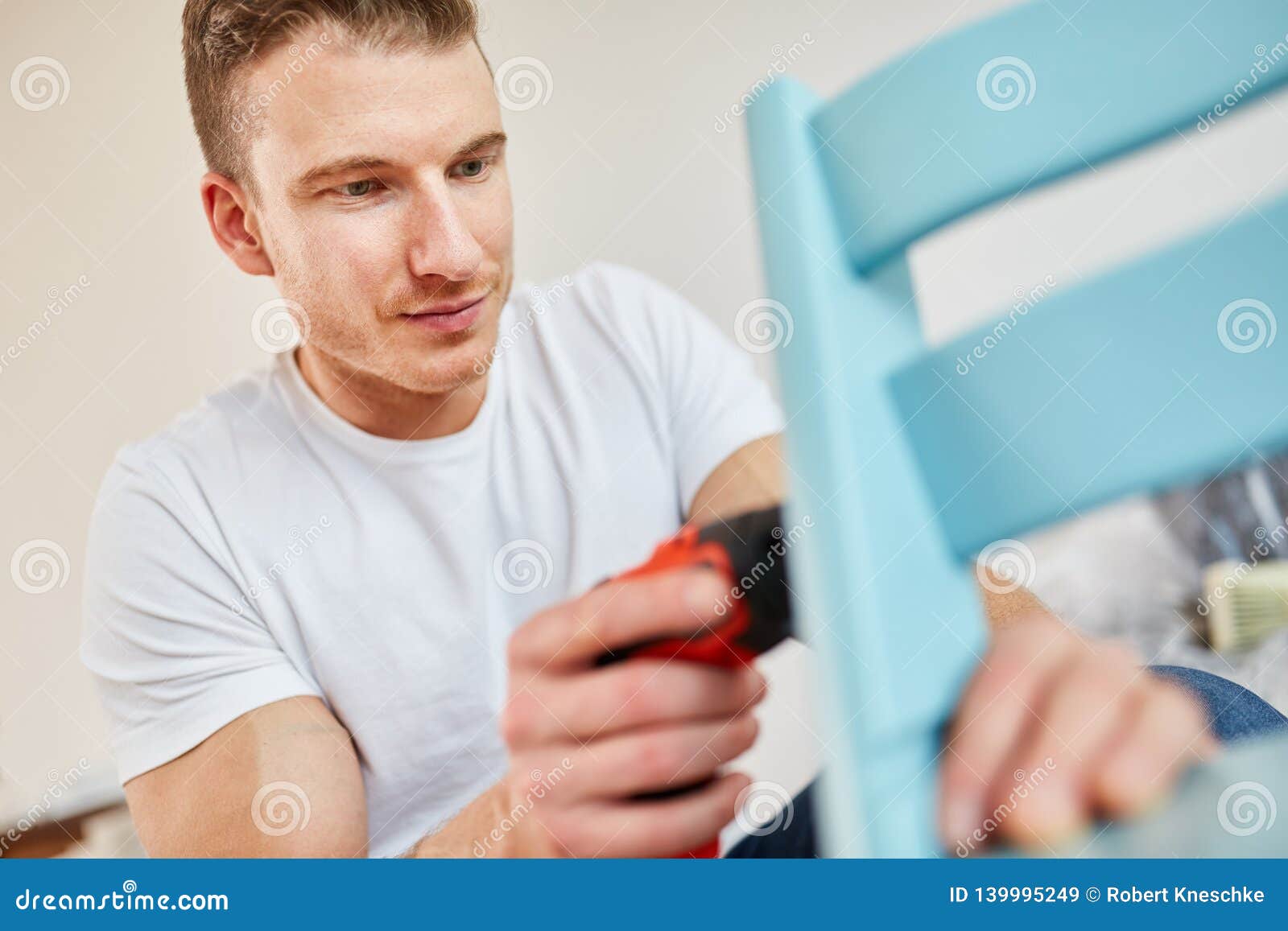 Handyman in the Assembly of a Chair Stock Image - Image of family ...