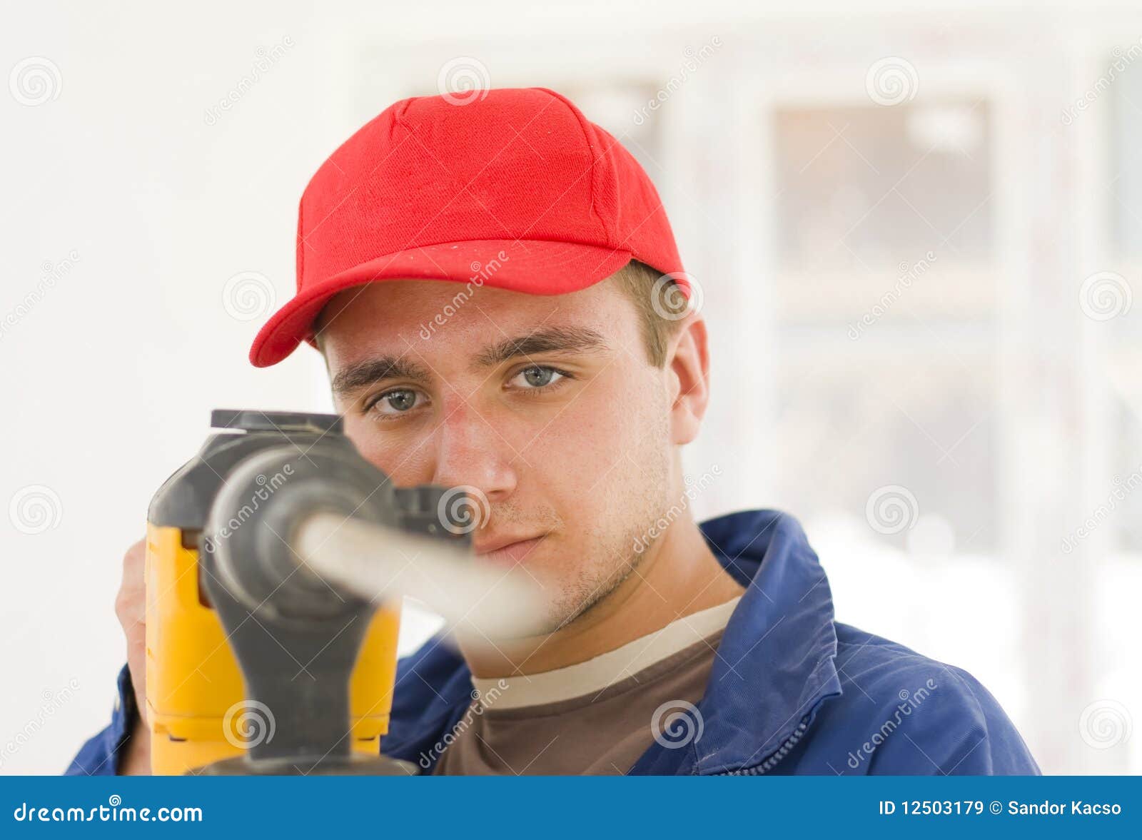 Handyman with big drill stock image. Image of holes, construction ...