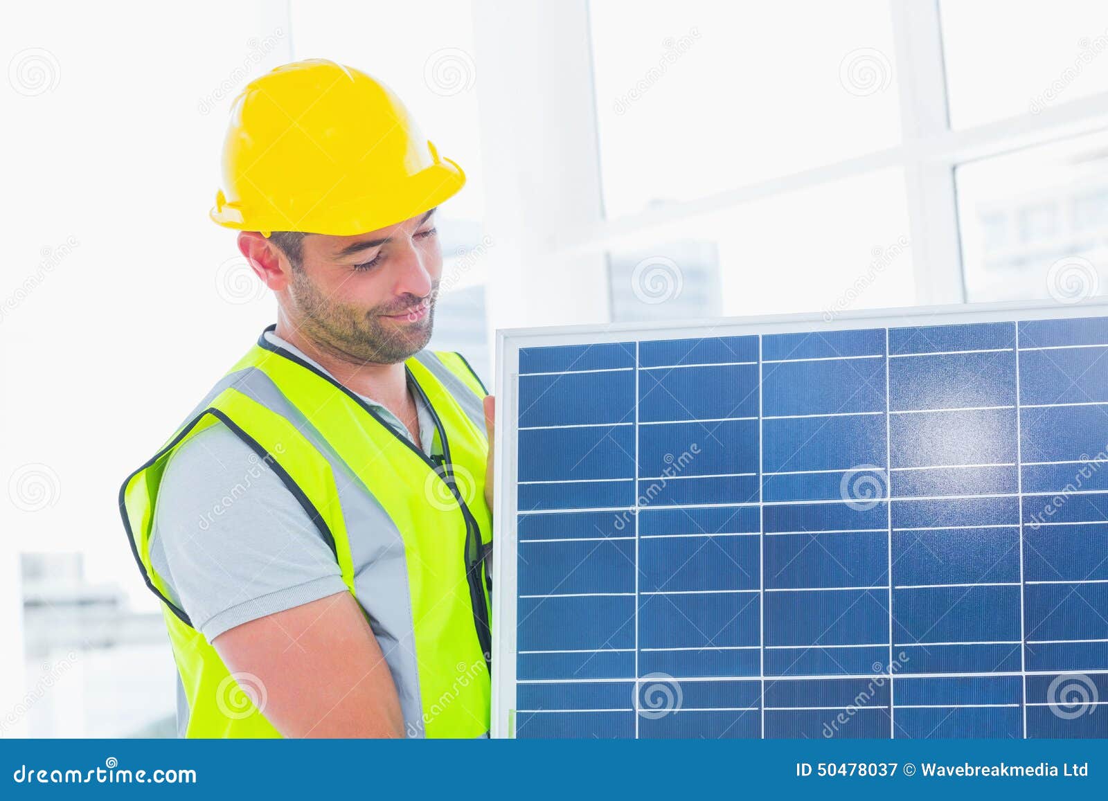 Handyman Carrying Solar Panel at Office Stock Image - Image of carrying ...