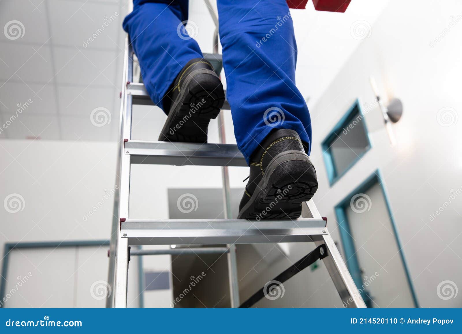 Handyman Climbing Ladder stock photo. Image of people - 214520110