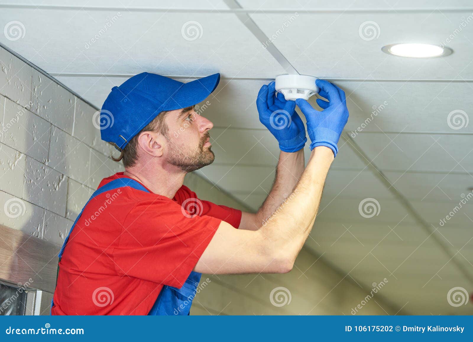 Worker Installing Smoke Detector on the Ceiling Stock Photo - Image of ... Worker Installing Smoke Detector on the Ceiling Stock Photo - Image of ...