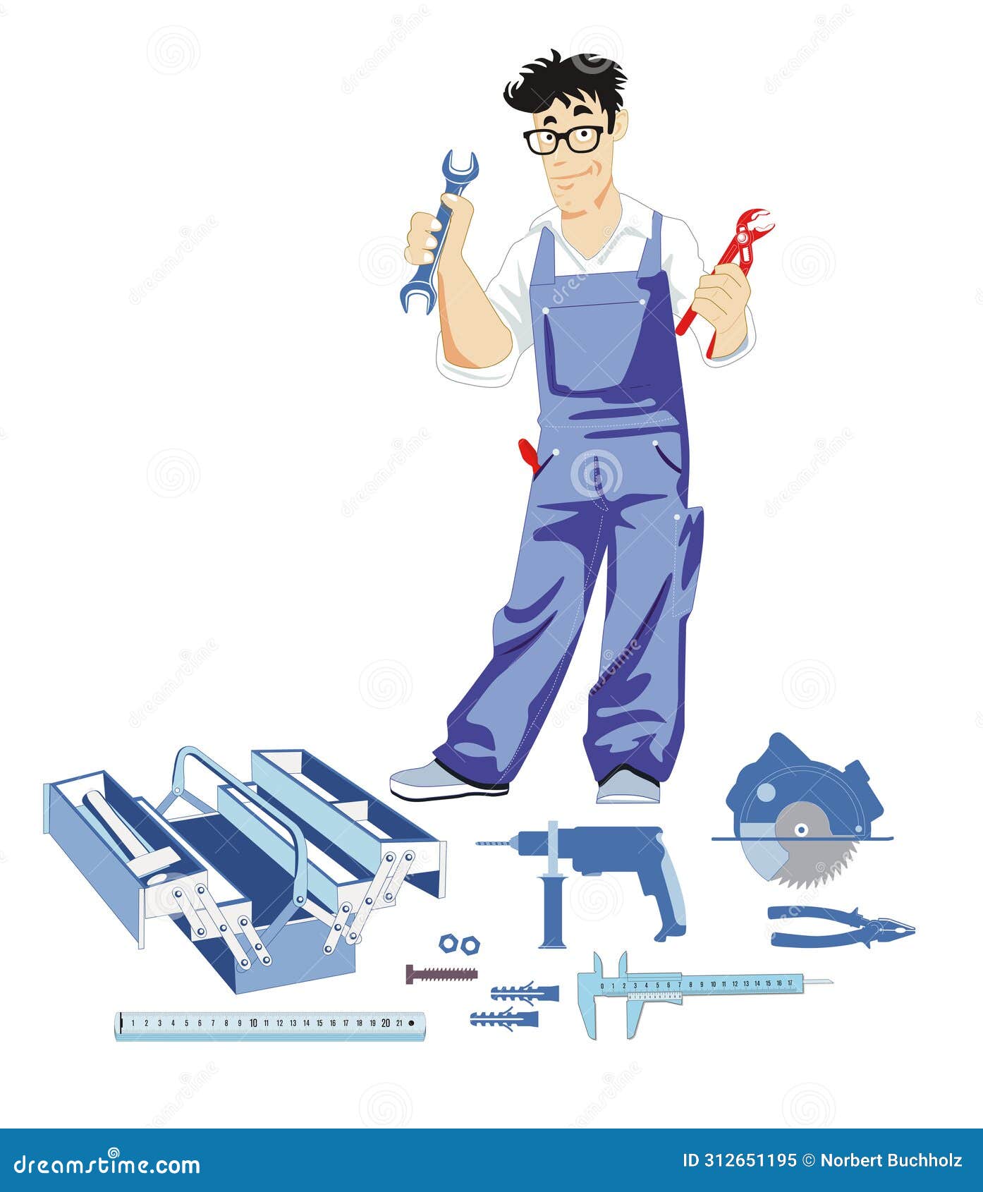 A Handyman Doing His Own Work, Comic Illustration Stock Illustration ...