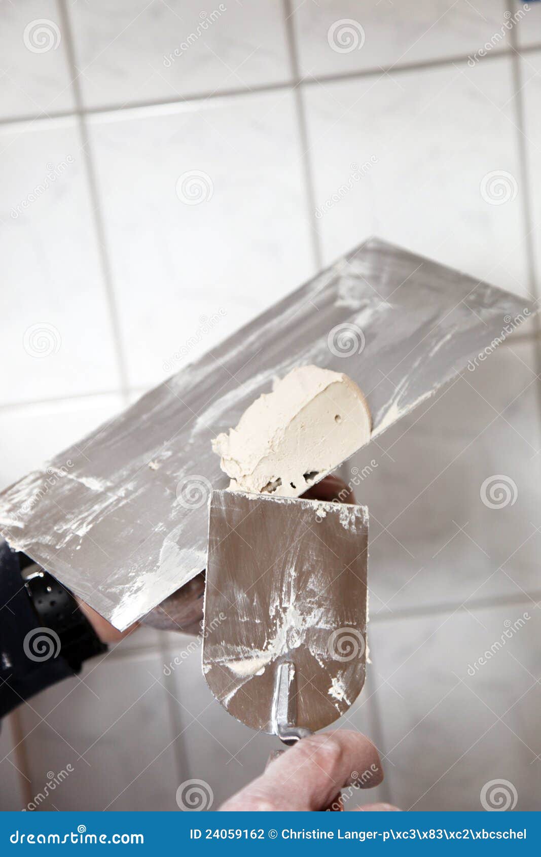 Handyman doing tiling stock photo. Image of indoors, repair - 24059162