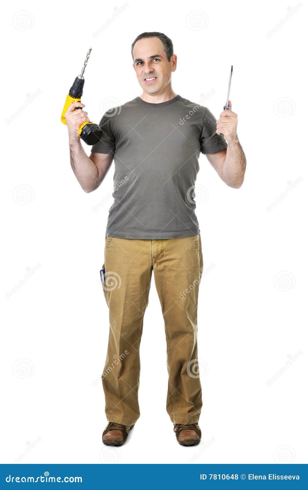 Handyman with a Drill and Screwdriver Stock Photo - Image of installer ...