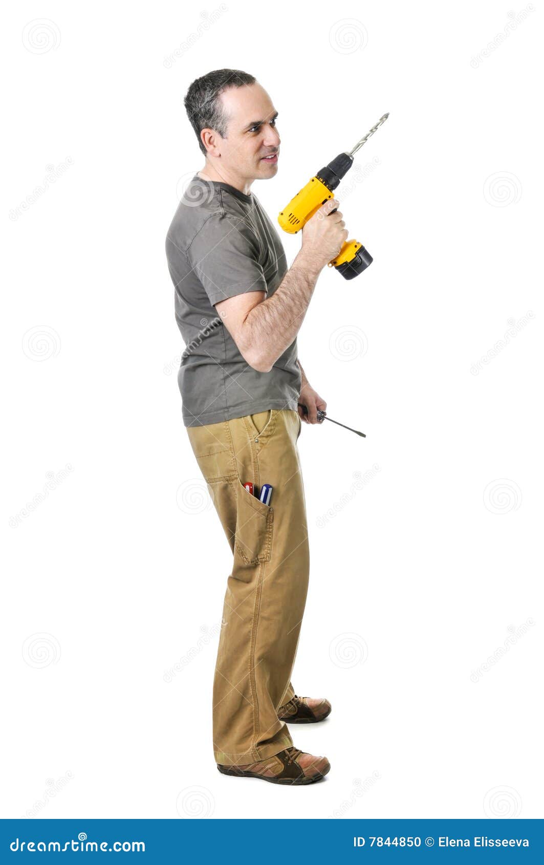 Handyman with a Drill and Screwdriver Stock Photo - Image of drill ...