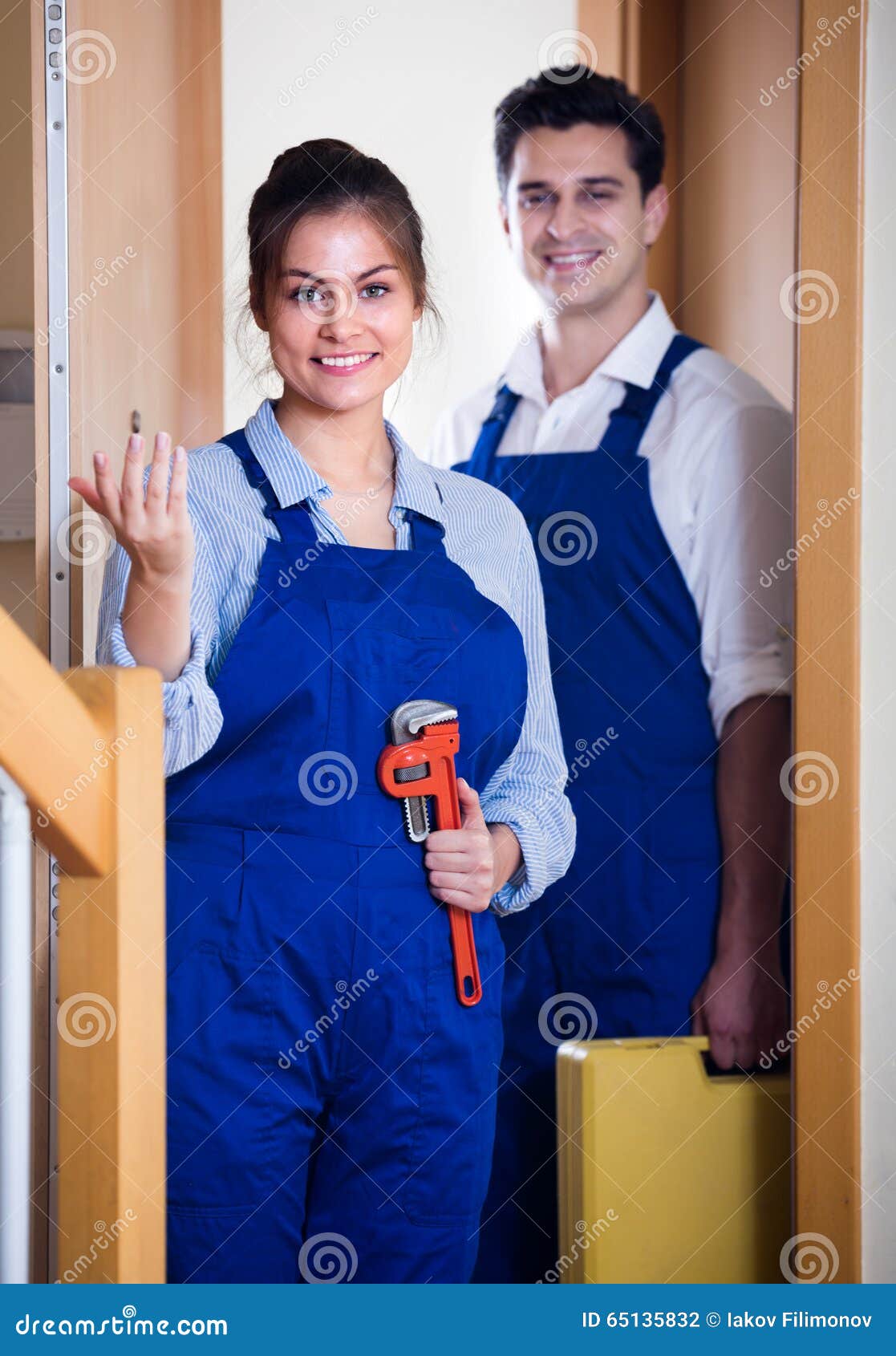 Handyman and Female with Tooling Stock Photo - Image of female ...