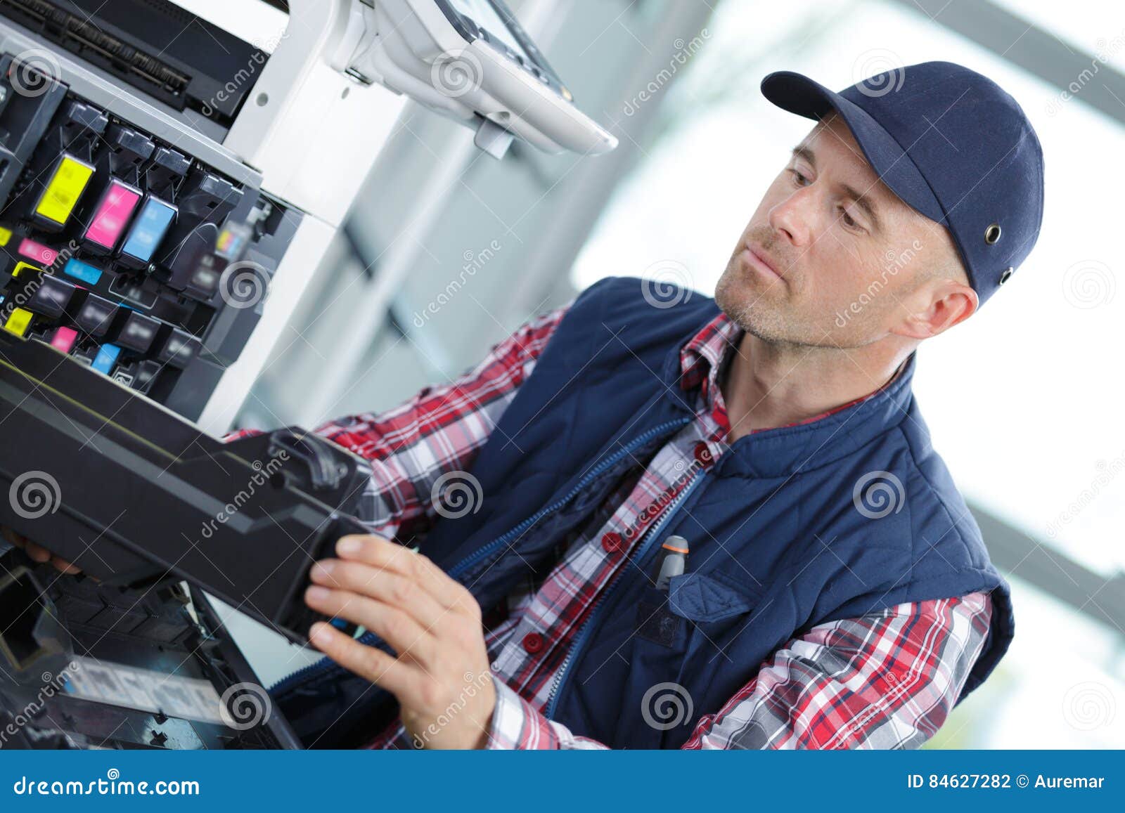 Handyman Fixing Office Printer Stock Photo - Image of upgrade, digital ...