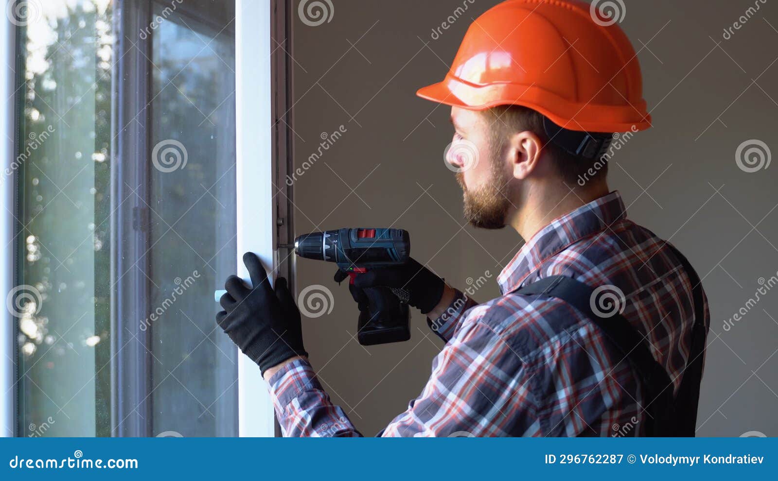 Handyman Fixing the Window with Screwdriver. Construction Worker ...