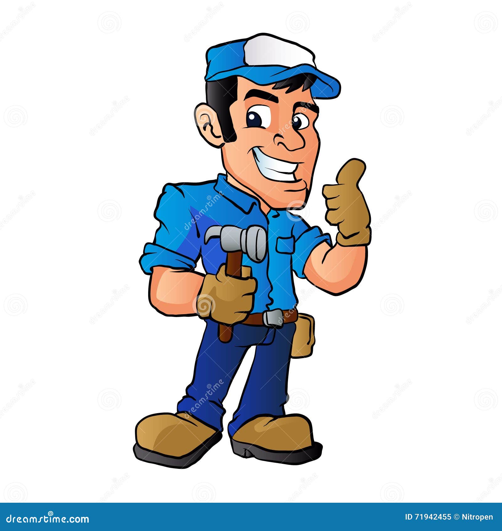 Handyman holding a hammer stock vector. Illustration of drawing - 71942455