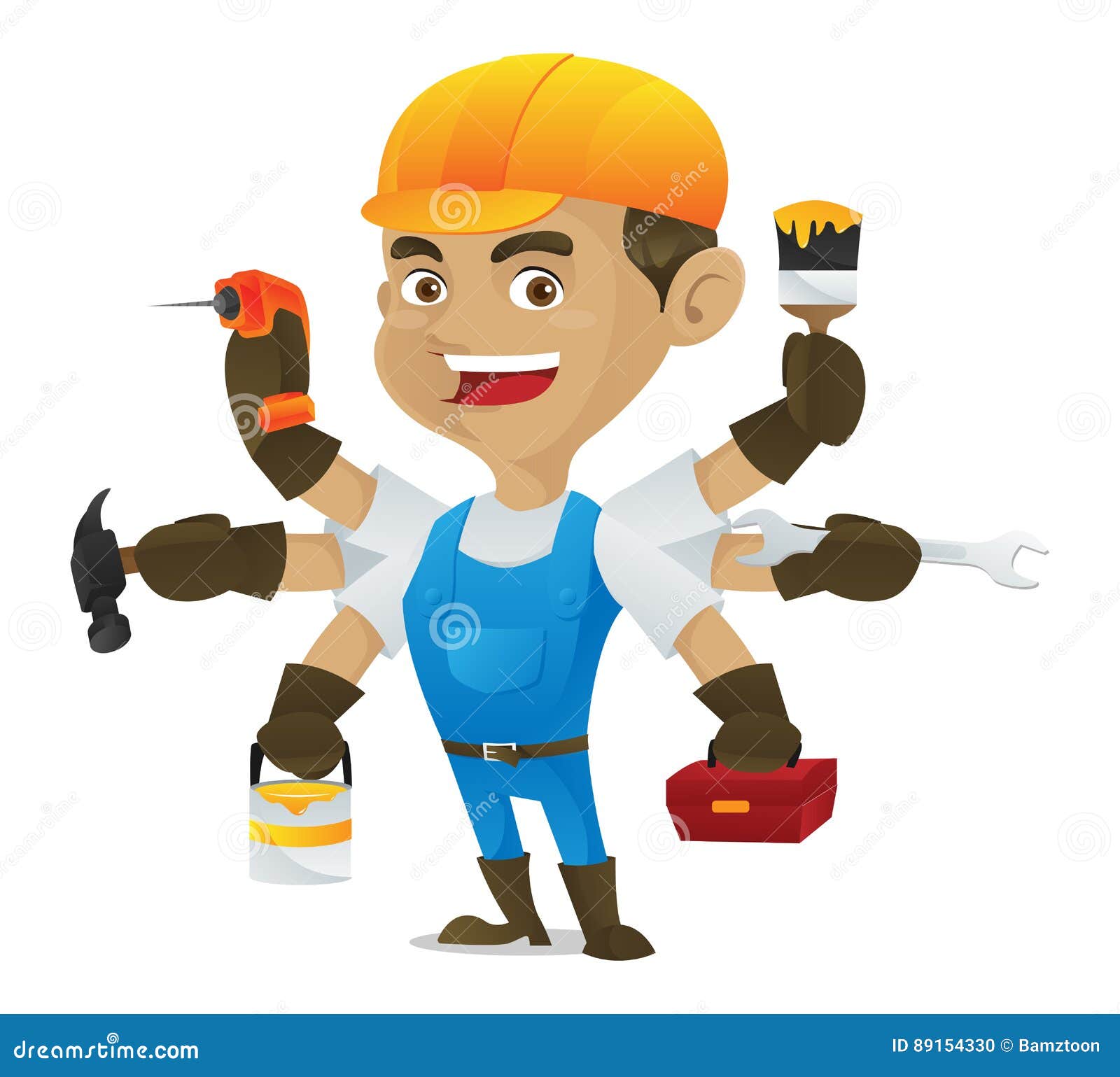 Handyman Holding Multiple Tools Cartoon Vector | CartoonDealer.com ...
