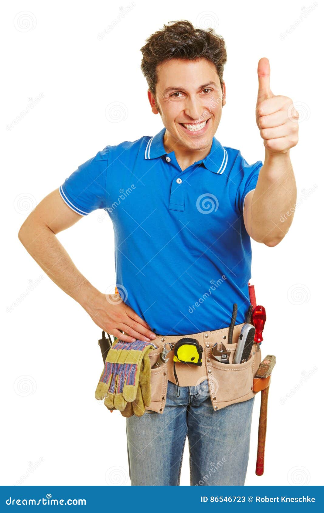 Handyman holding thumbs up stock image. Image of gesture - 86546723