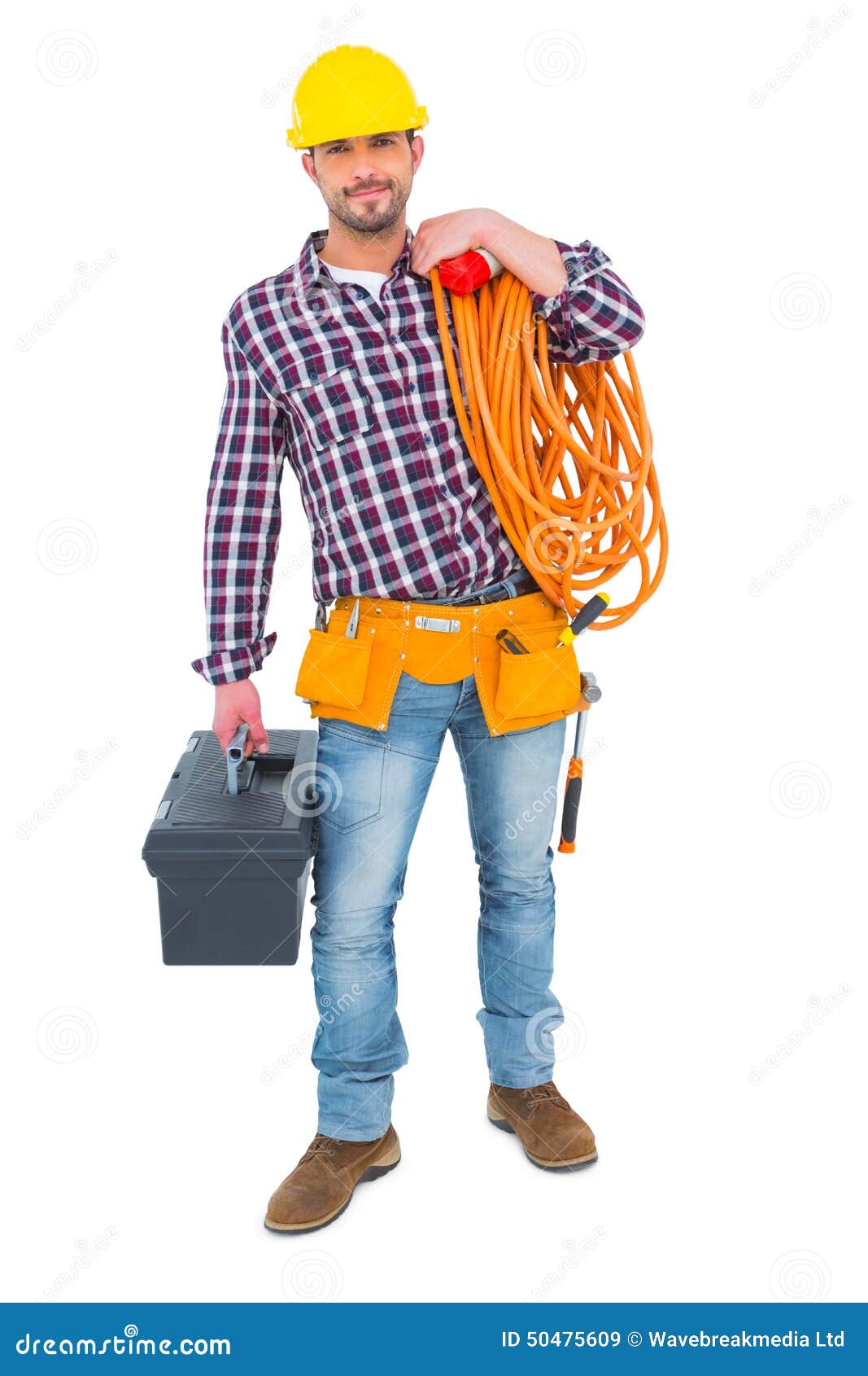 Handyman Holding Tool Box and Multimeter Stock Image - Image of casual ...