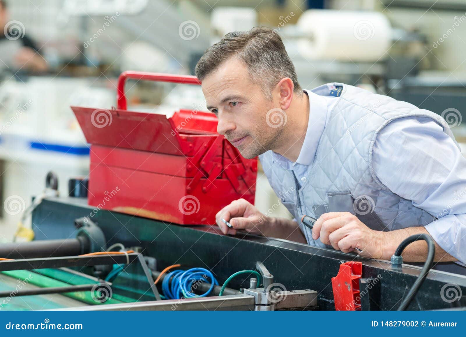 Handyman Holding Toolbox in Workshop Stock Photo - Image of carpenter ...
