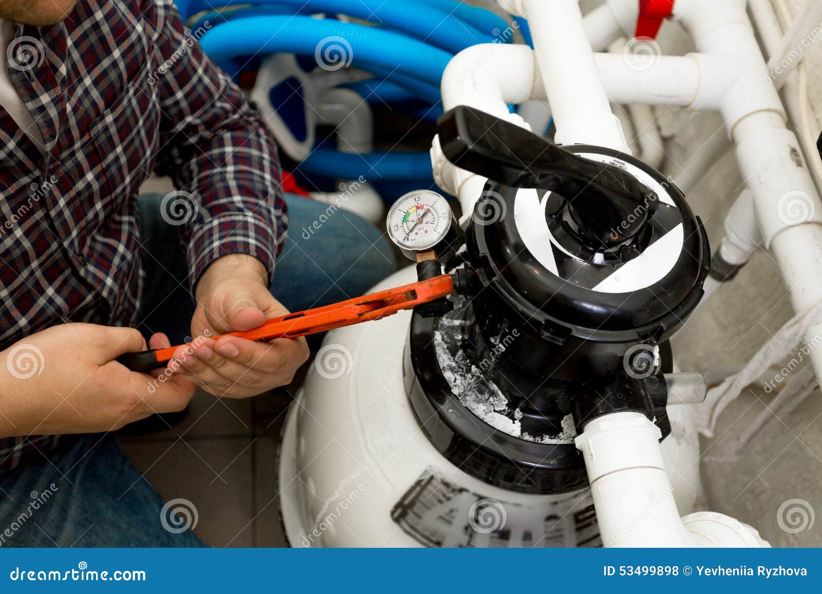 Handyman Installing Manometer on High Pressure System Stock Photo ...