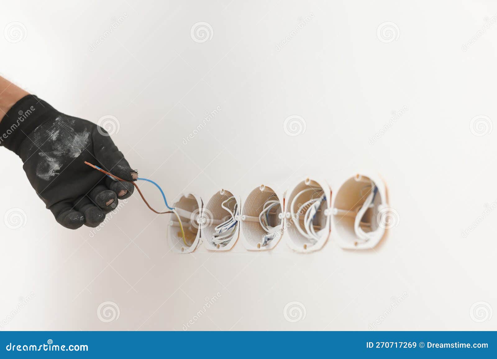 Handyman Installing Sockets in White Wall, Closeup Stock Illustration ...