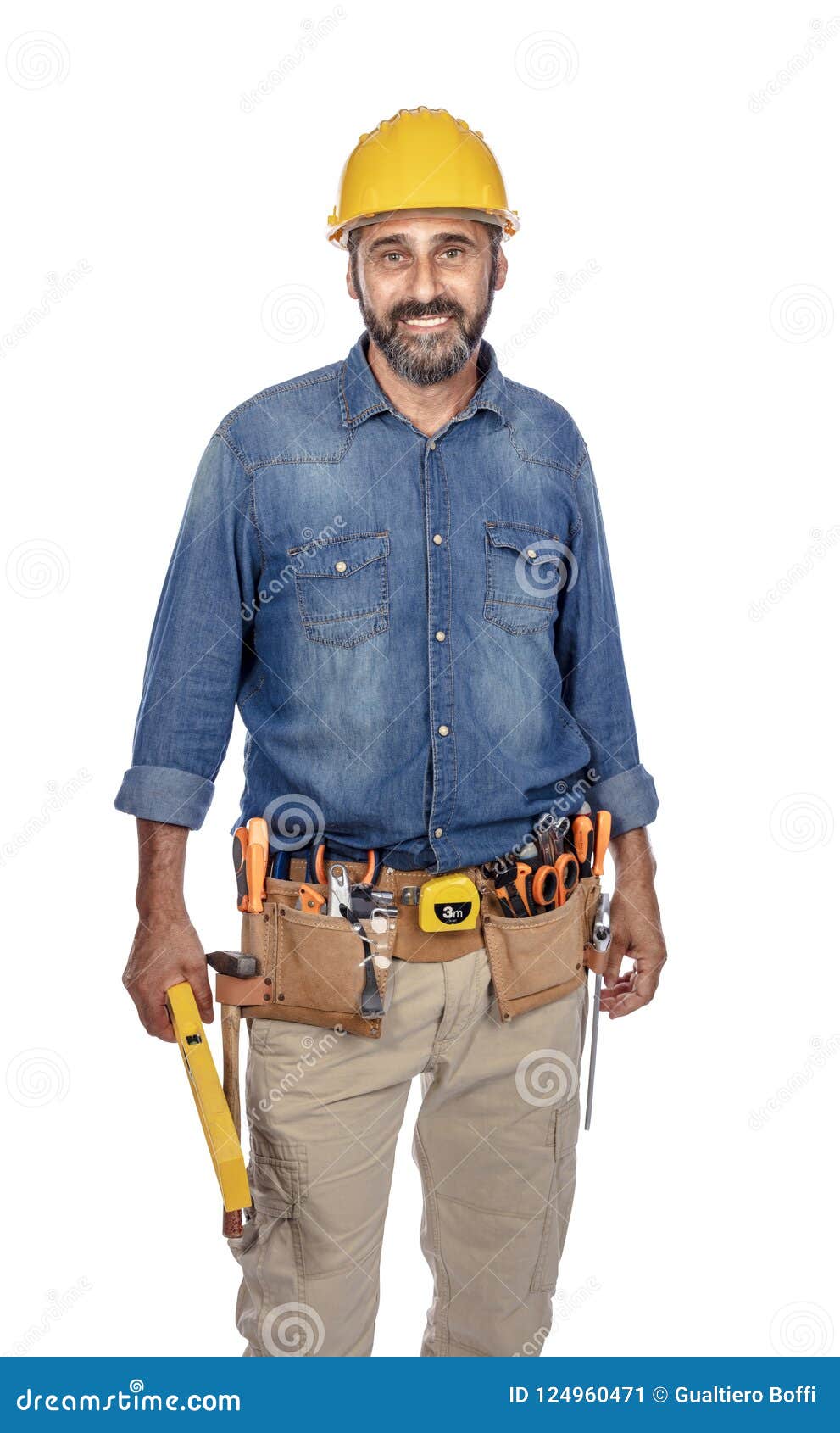 Handyman isolated on white stock image. Image of builder - 124960471