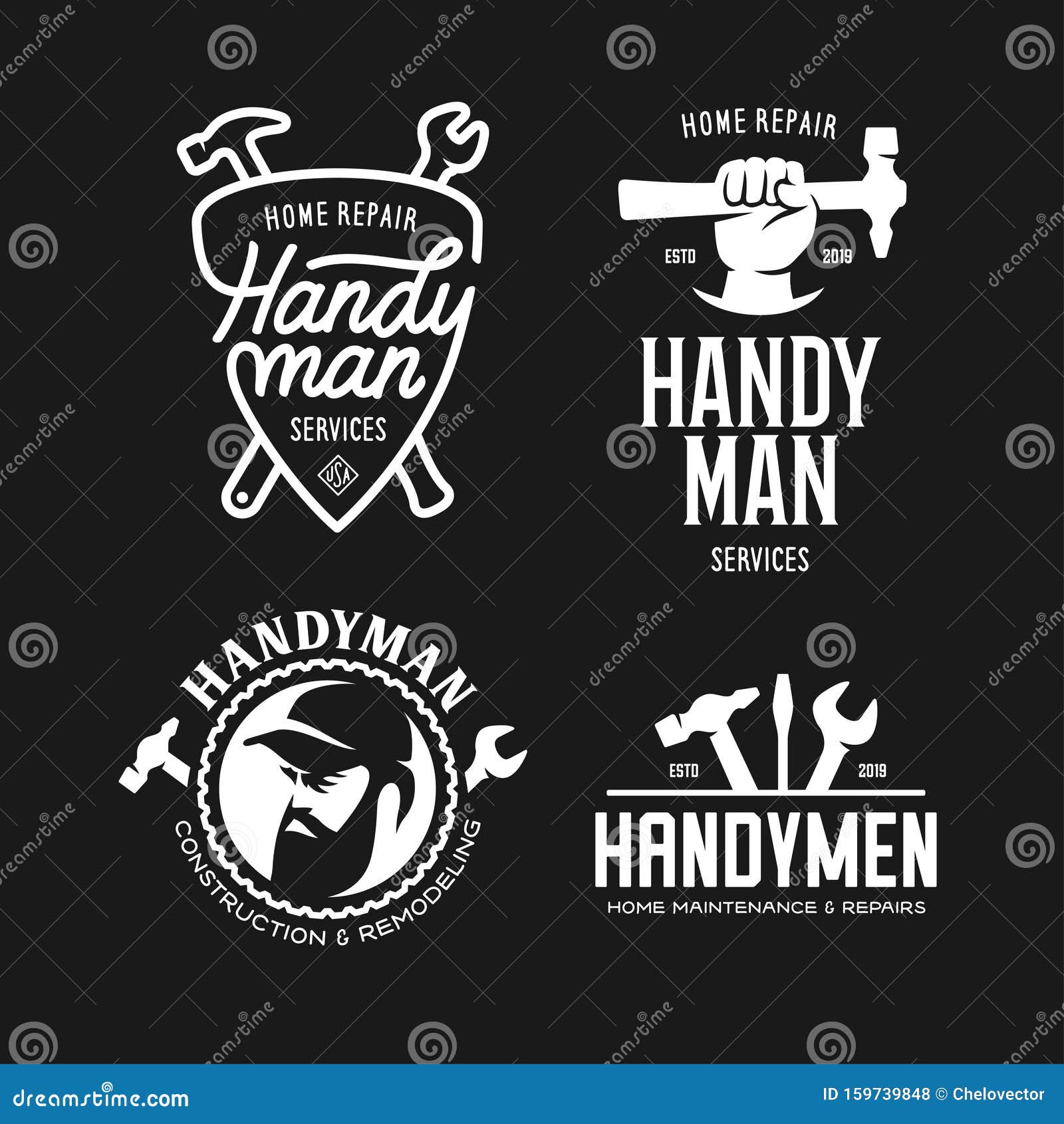 Vintage Handyman Logos Premium Vector | Hammer Handyman Retro Vintage
