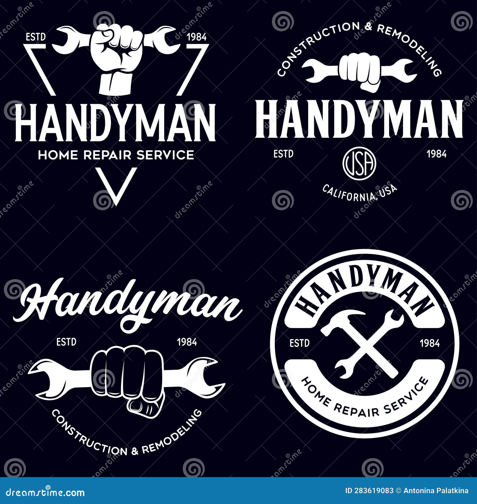 Handyman Labels Badges Emblems and Design Elements. Tools Silhouettes ...
