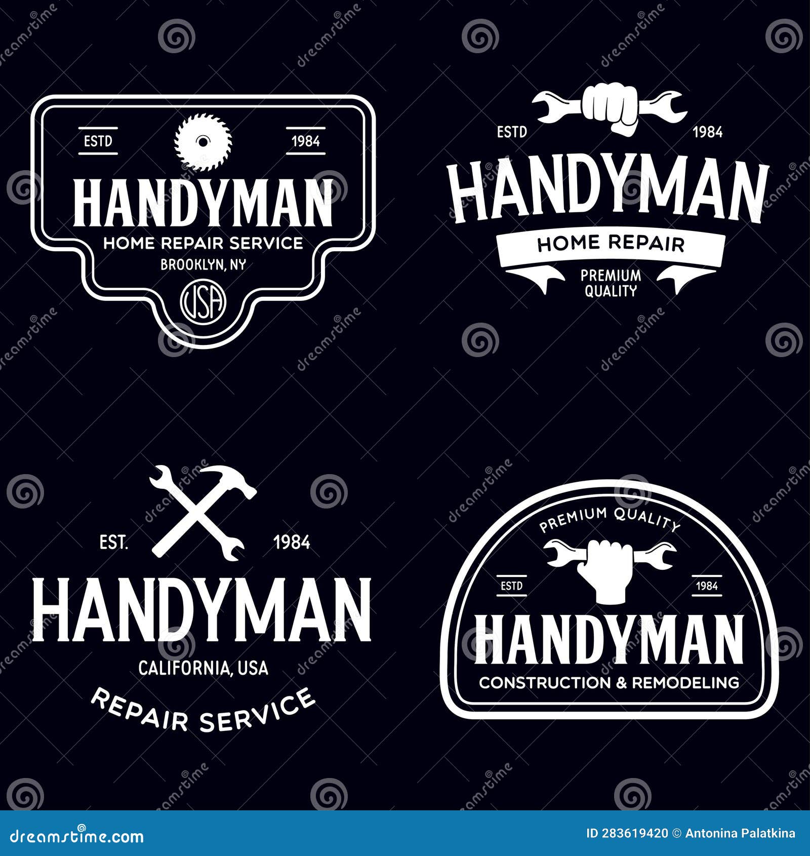 Handyman Labels Badges Emblems and Design Elements. Tools Silhouettes ...