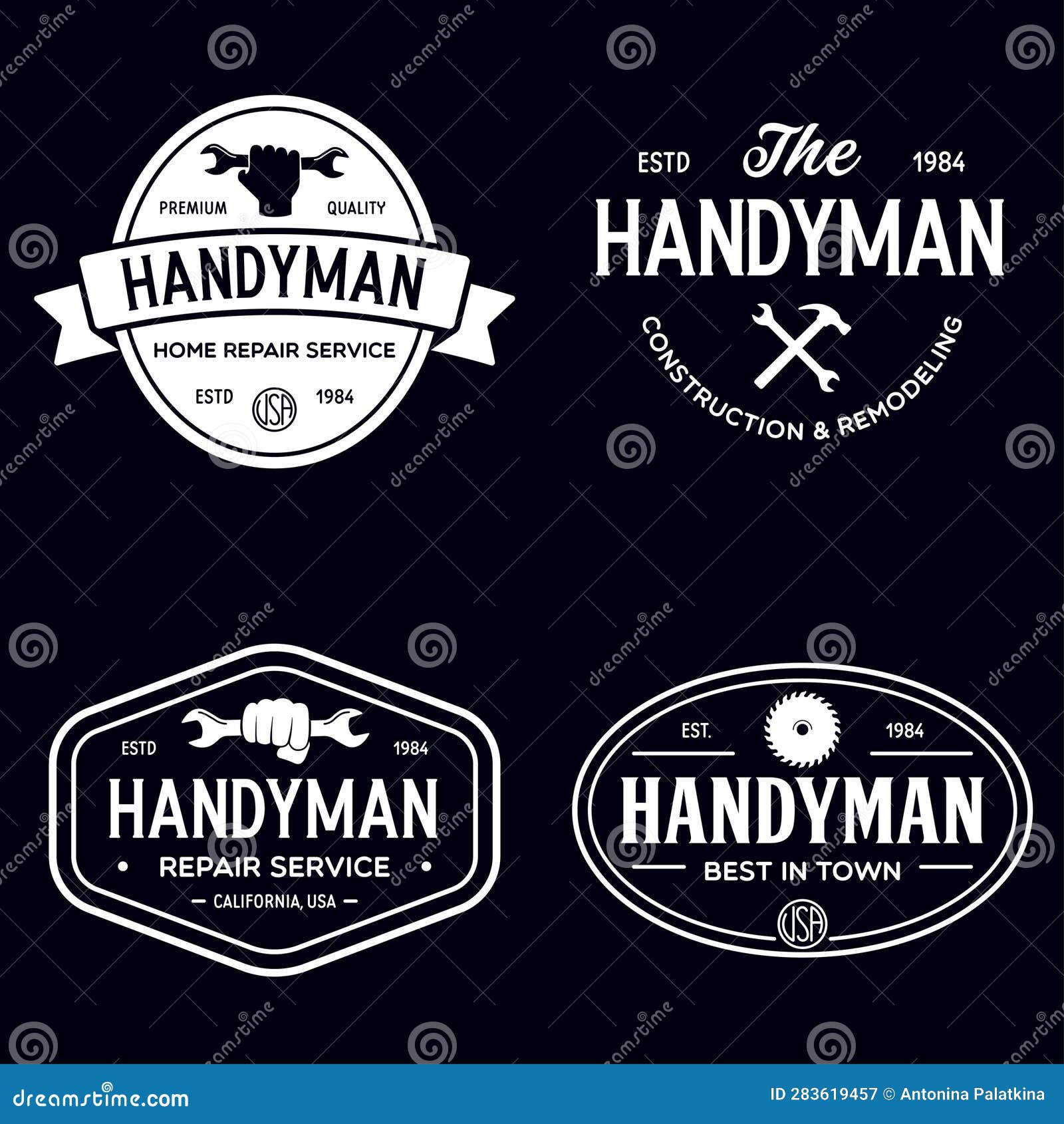 Handyman Labels Badges Emblems And Design Elements. Tools Silhouettes ...