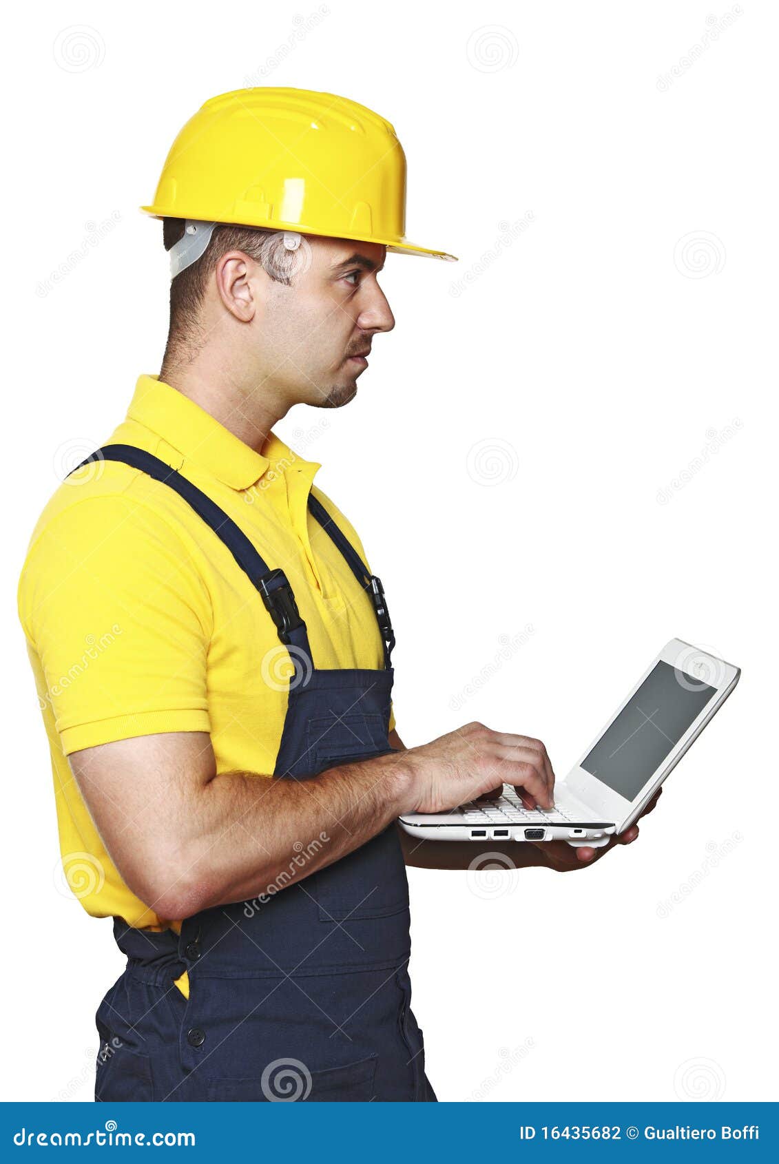Handyman with laptop stock photo. Image of work, caucasian - 16435682