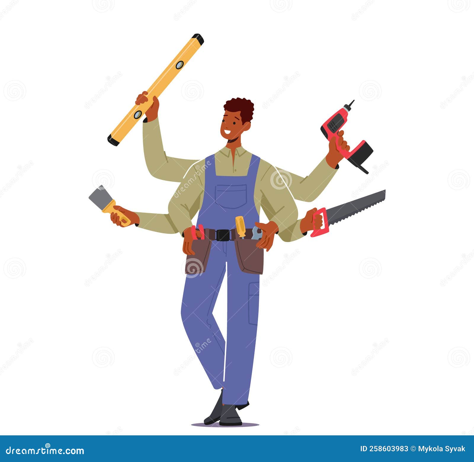 Handyman with Many Arms Holding Different Instruments for Fixing and ... Handyman with Many Arms Holding Different Instruments for Fixing and ...