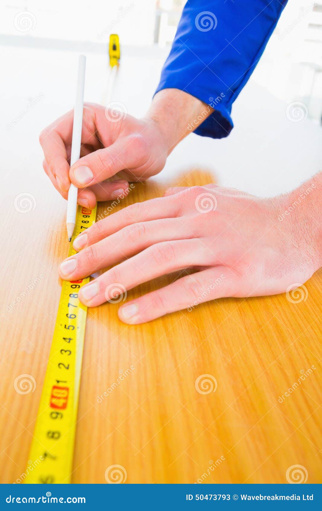 Handyman Measuring Wood Board Stock Image - Image of professional ...