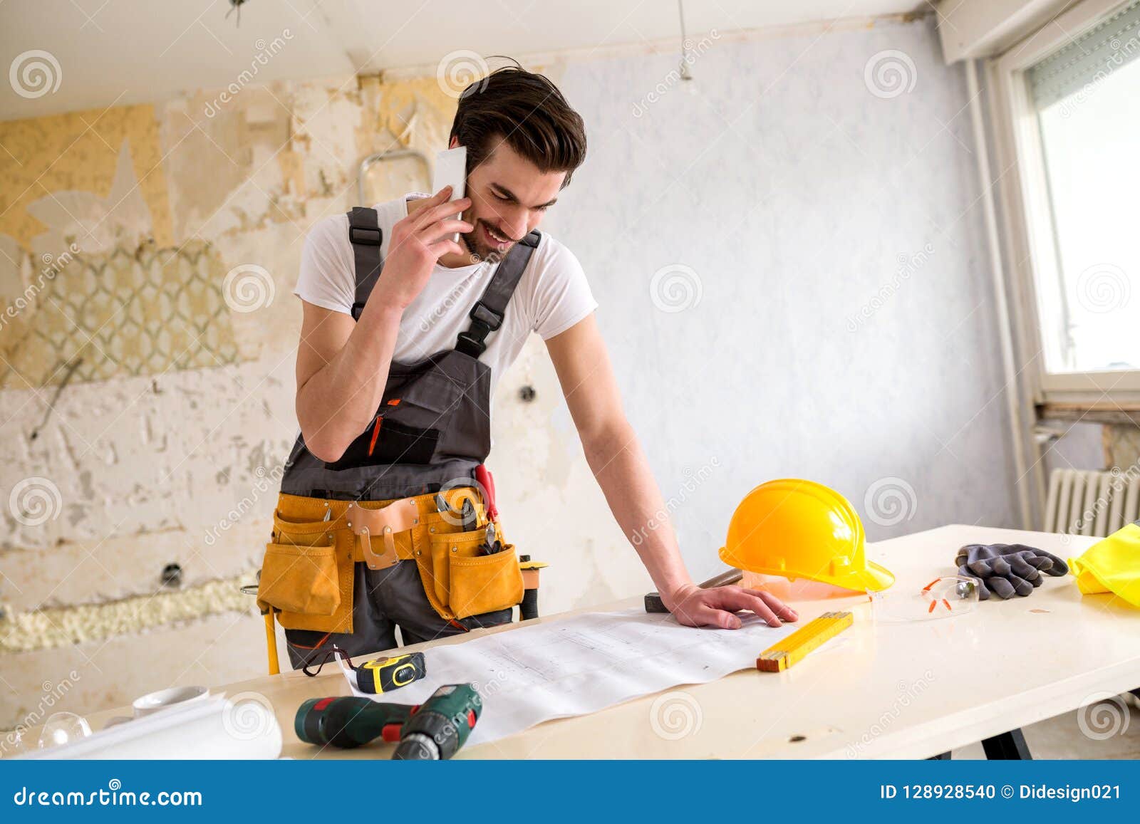 Handyman Organizing a Working Schedule Stock Photo - Image of ...