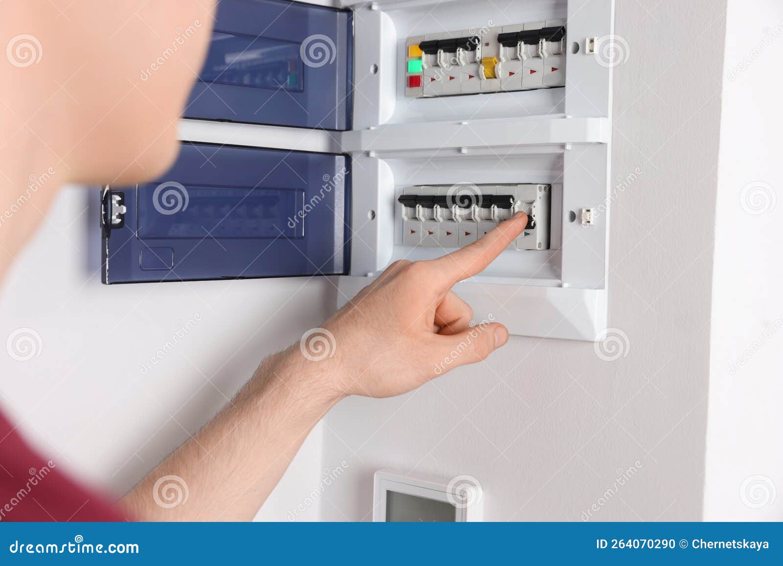 Handyman Pressing Switch on Electrical Panel Board Indoors, Closeup ...