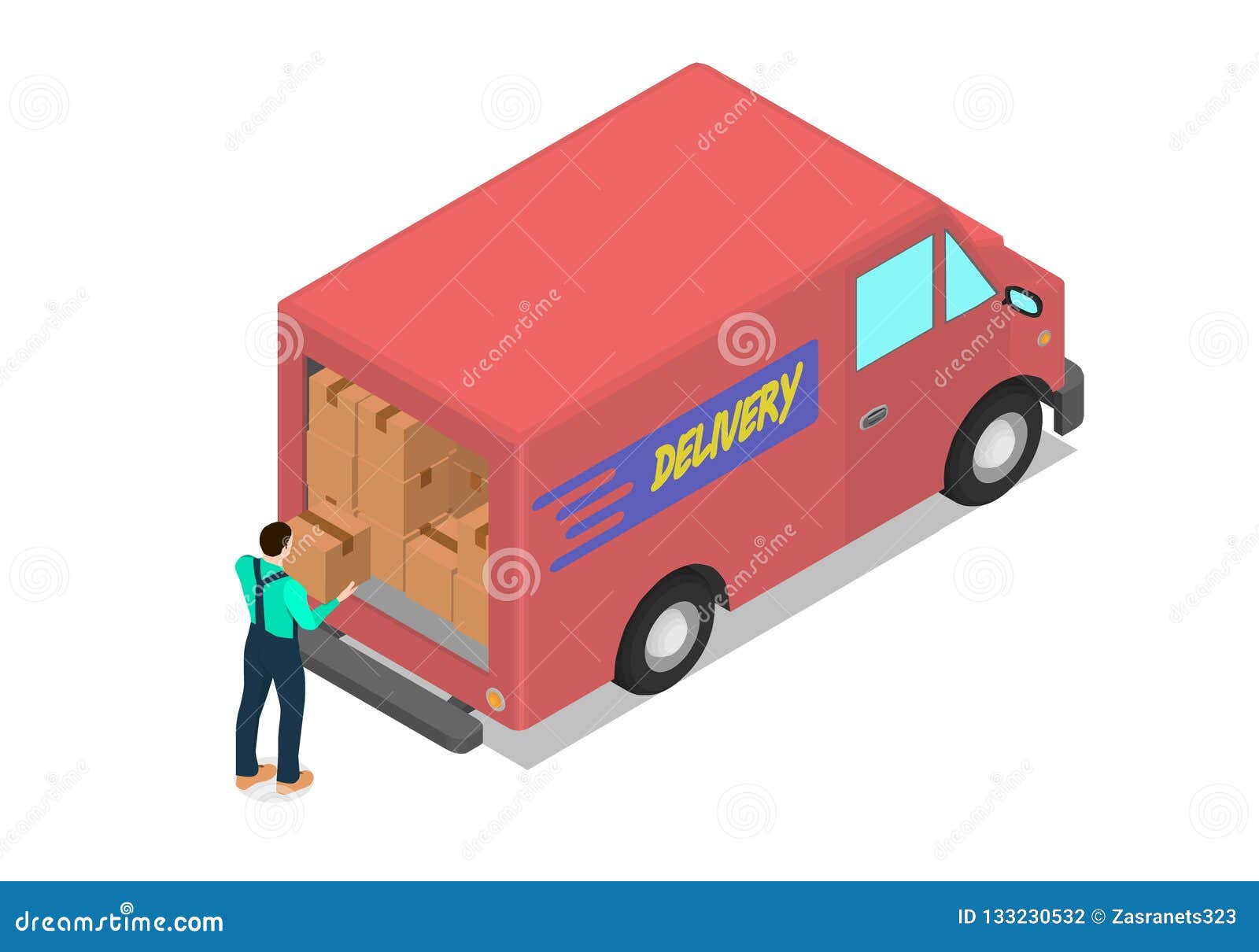 Worker Loads the Van with Cardboard Boxes. Stock Vector - Illustration ...