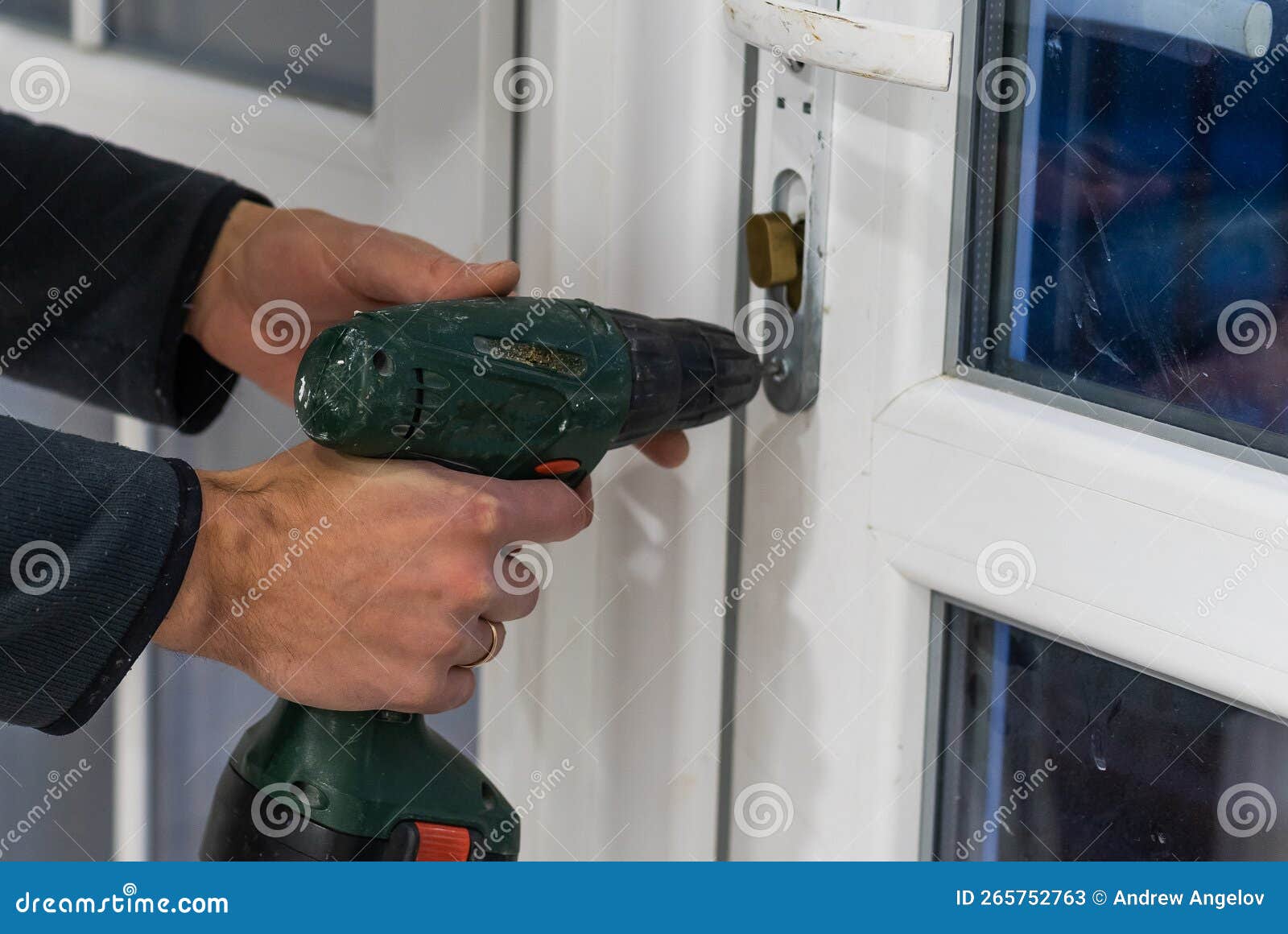 Handyman Repair the Door in the Room Stock Image - Image of lock ...