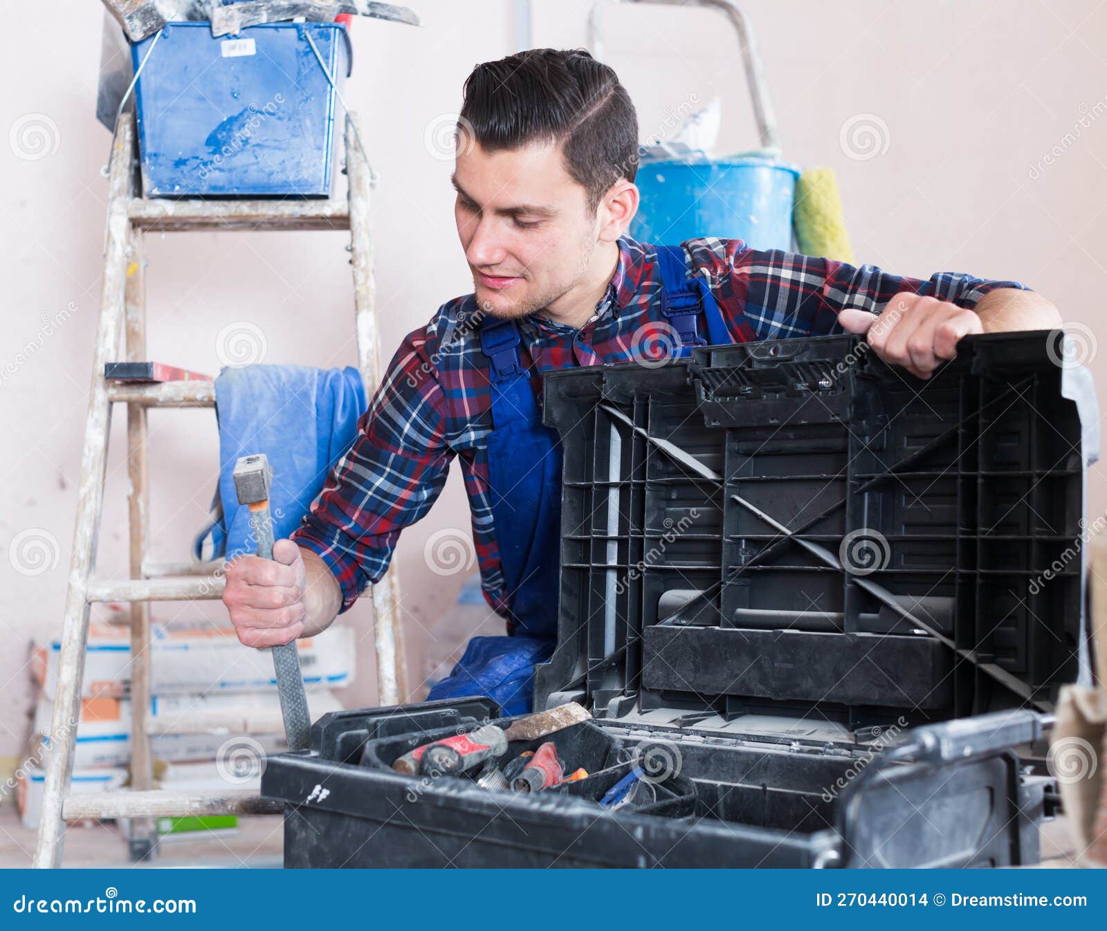 Handyman Searching Tools in Toolbox Stock Photo - Image of interior ...