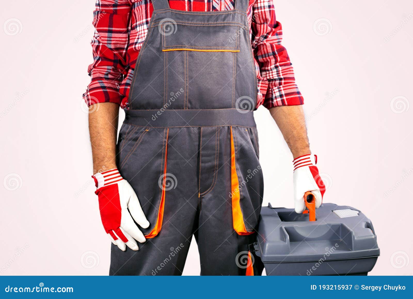 Handyman or Technician Hold a Toolbox. Builder Carrying Toolbox Stock ...