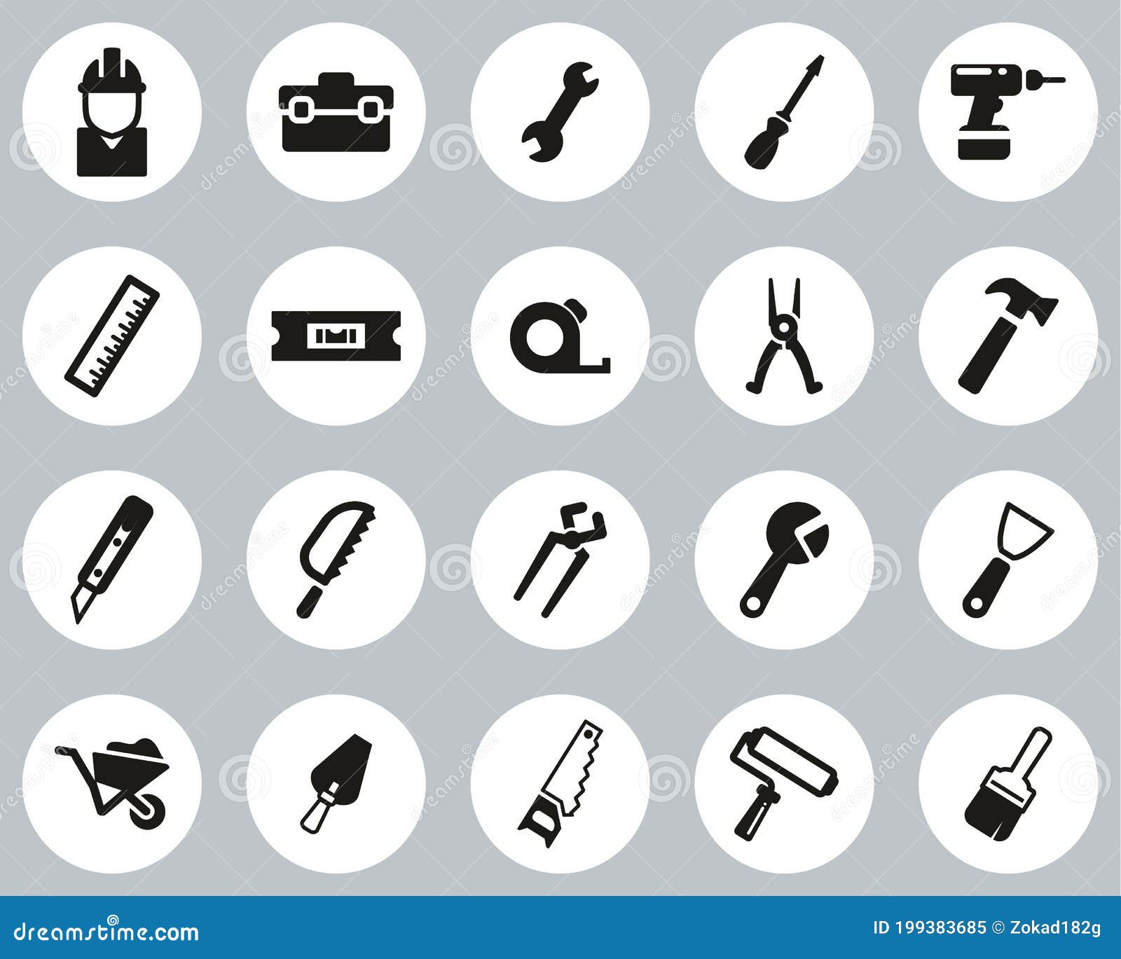 Handyman Tools & Equipment Icons Black & White Flat Design Circle Set ...