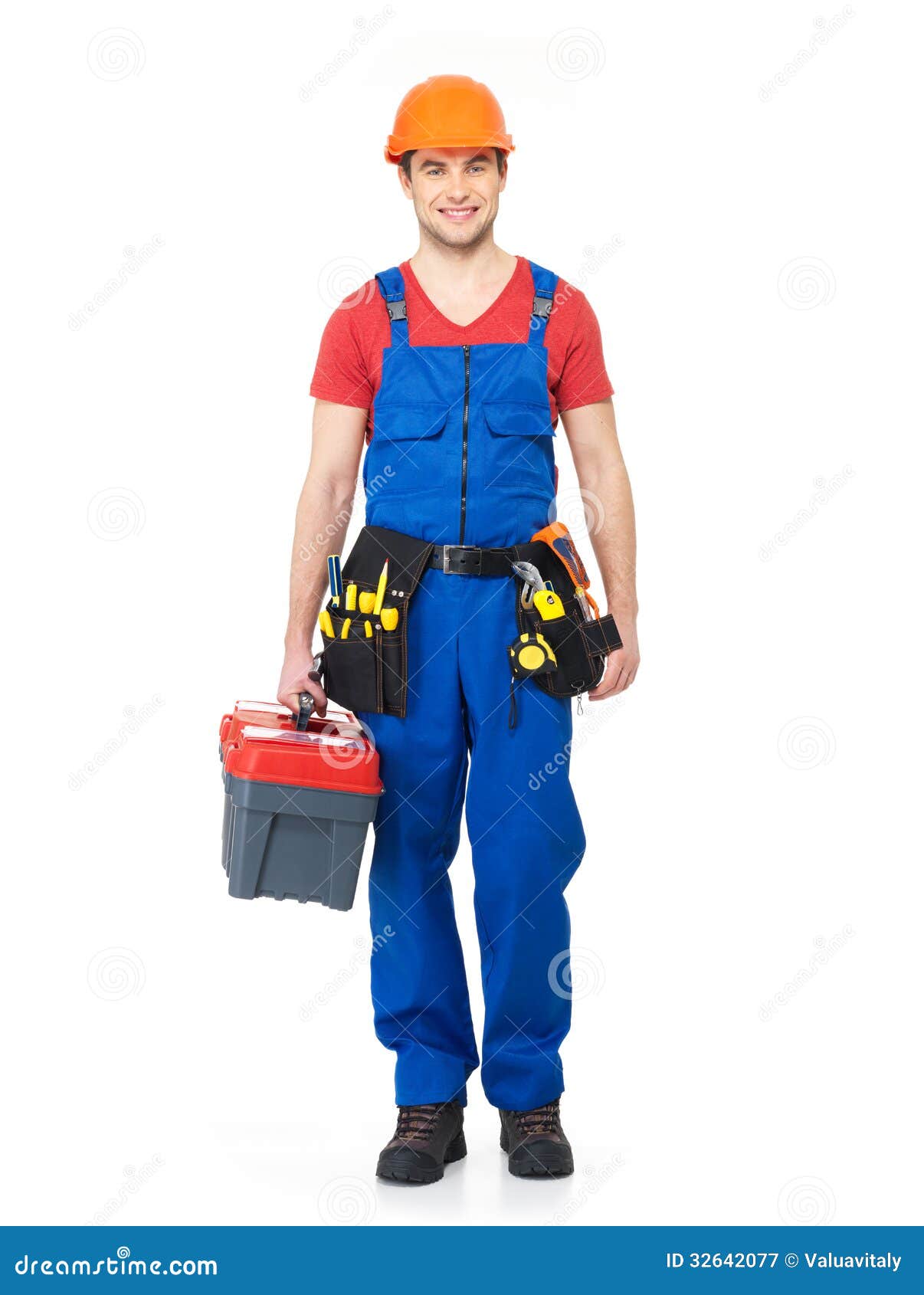 Handyman with Tools Full Portrait Isolated Stock Image - Image of ...
