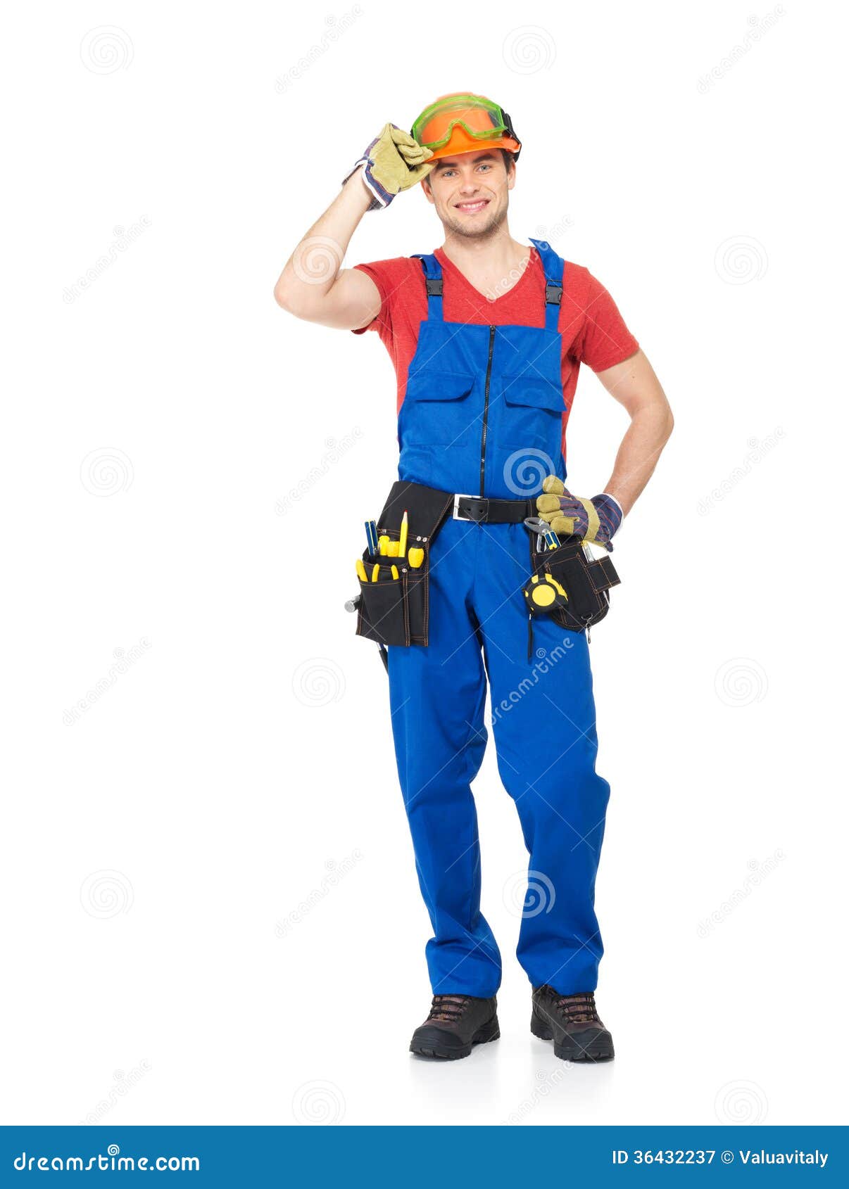 Handyman with Tools Full Portrait Isolated Stock Image - Image of ...