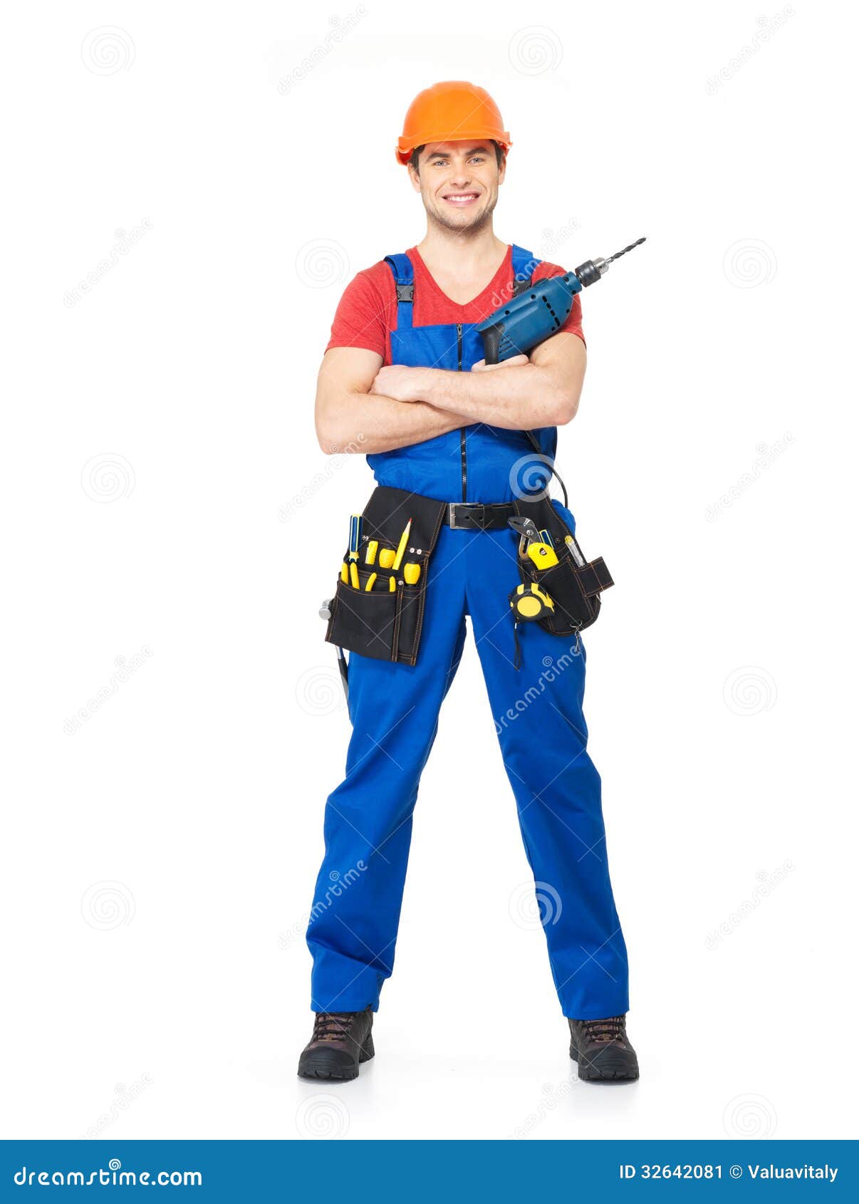 Handyman with Tools Full Portrait Isolated Stock Image - Image of ...