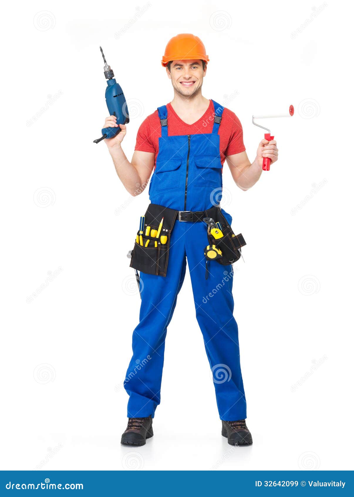 Handyman with Tools Full Portrait Isolated Stock Image - Image of ...