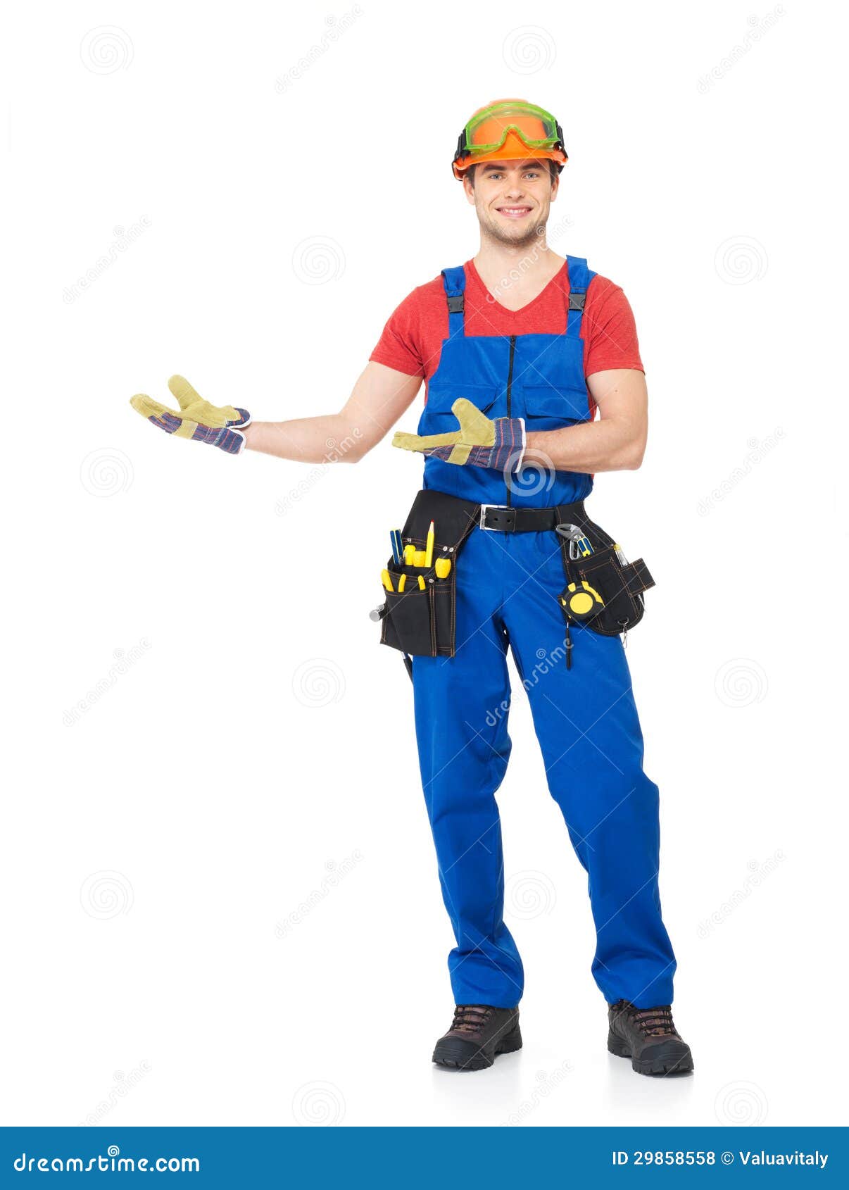 Handyman with Tools Full Portrait Isolated Stock Photo - Image of hand ...