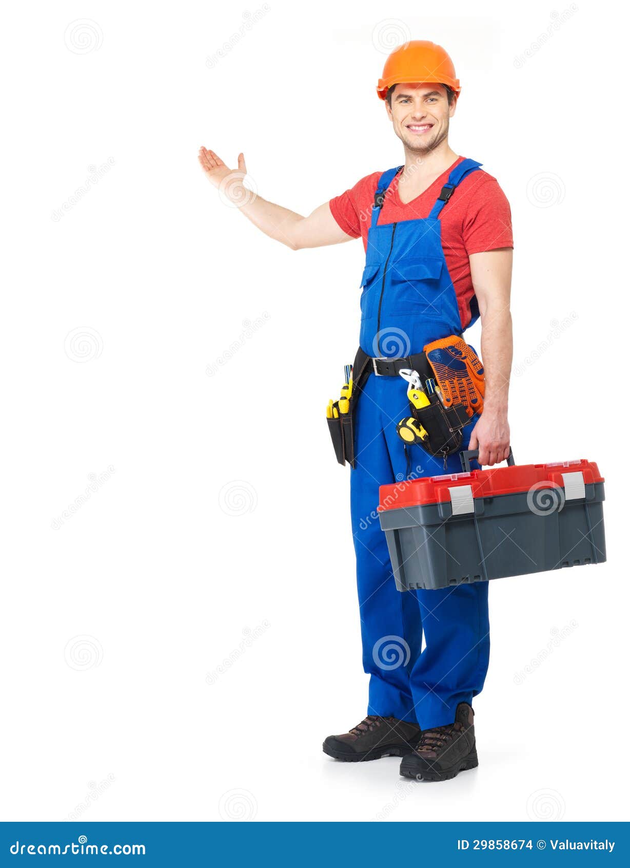 Handyman with Tools Full Portrait Isolated Stock Photo - Image of home ...